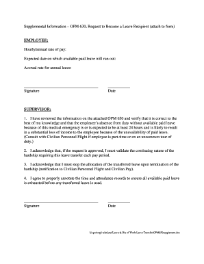 Fillable Online Supplemental Information OPM 630, Request to Become a ...