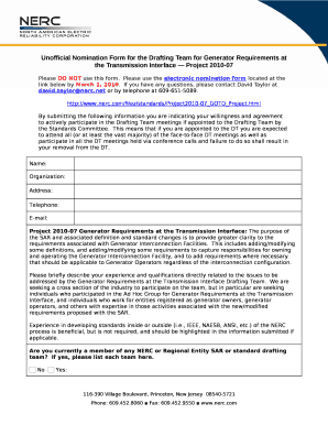 Unofficial Nomination for the Drafting Team for Generator Requirements at the Transmission ...