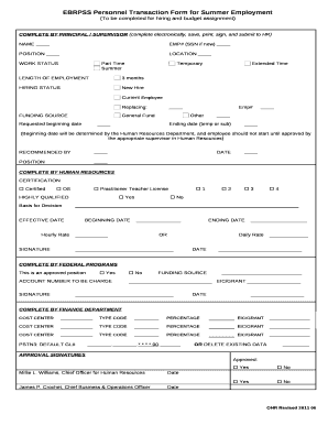 EBRPSS Personnel Transaction for Summer Employment Doc Template | pdfFiller