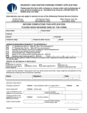 RESIDENT AND VISITOR PARKING PERMIT APPLICATION Doc Template | pdfFiller