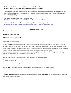 Undergraduate Curriculum Council Course Submission Template Doc ...
