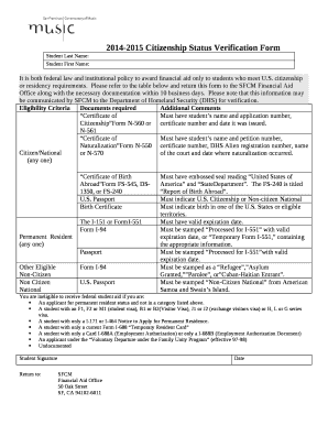 2014-2015 Citizenship Status Verification Doc Template | pdfFiller