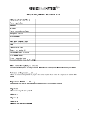 Support Programme - Application Doc Template | pdfFiller