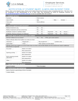 NOTIFICATION OF STUDENT INJURY, ILLNESS AND INCIDENT Doc Template ...