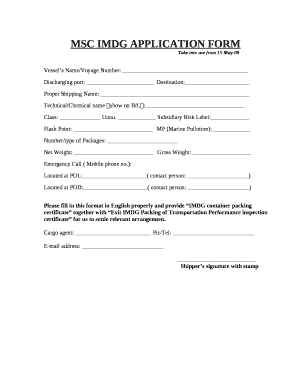 MSC IMDG APPLICATION Doc Template | pdfFiller
