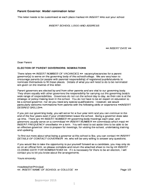 Parent Governor: Model nomination letter Doc Template | pdfFiller