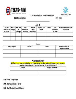 TX AIM Schedule - FY2017 Doc Template | pdfFiller