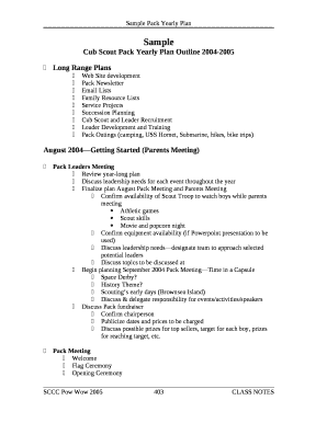 Cub Scout Pack Yearly Plan Outline 2004-2005 Doc Template | pdfFiller