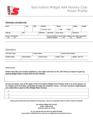Soo Indians Midget AAA Hockey Club Doc Template | pdfFiller