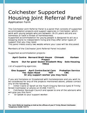Colchester Supported Housing Joint Referral Panel Doc Template | pdfFiller