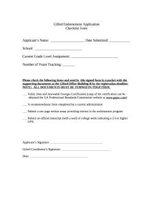 Gifted Endorsement Application Doc Template | pdfFiller