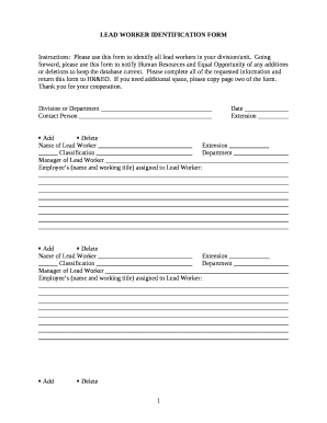 LEAD WORKER IDENTIFICATION Doc Template | pdfFiller