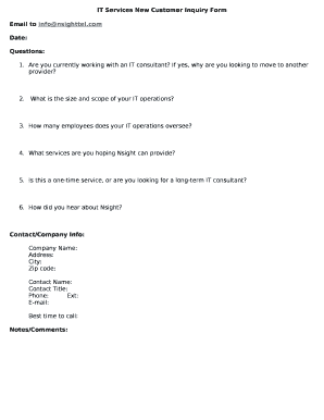 IT Services New Customer Inquiry Doc Template | pdfFiller