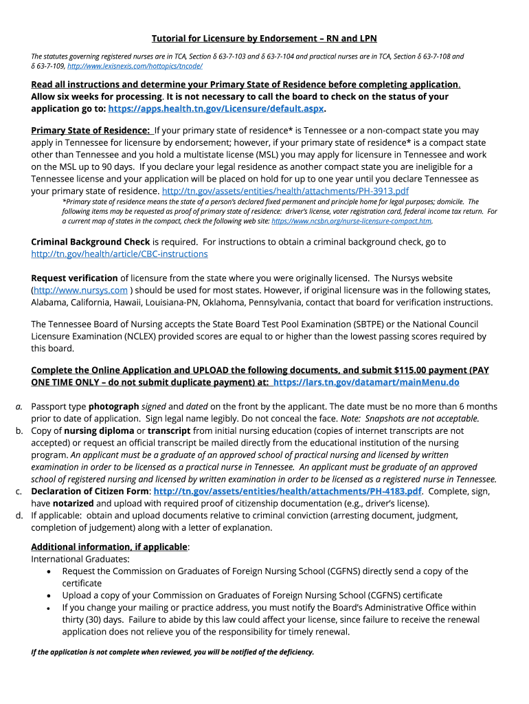Fillable Online Tutorial for Licensure by Endorsement RN and LPN Fax ...