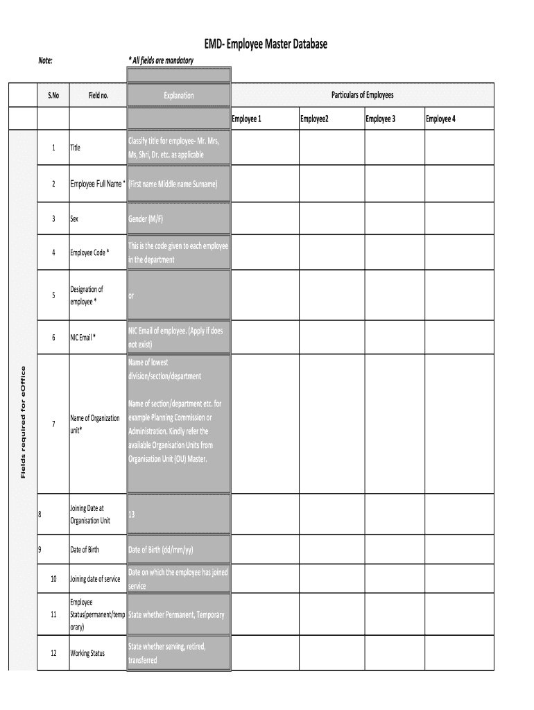 Fillable Online Emd Employee Master Database Fax Email Print Pdffiller
