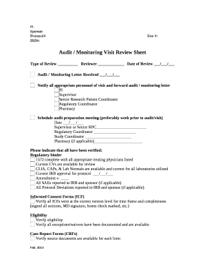 Audit / Monitoring Visit Review Sheet Doc Template | pdfFiller