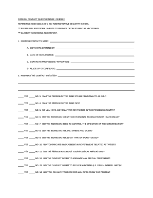 FOREIGN CONTACT QUESTIONNAIRE / DEBRIEF Doc Template | pdfFiller