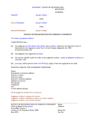NOTICE OF REGISTRATION OF FOREIGN JUDGMENT Doc Template | pdfFiller