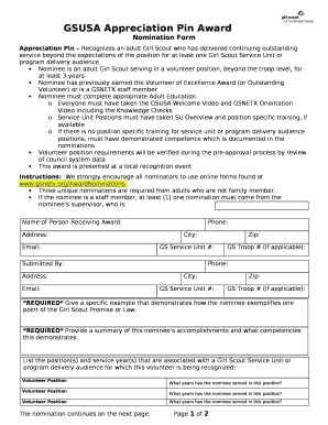 GSUSA Appreciation Pin Award Doc Template | pdfFiller