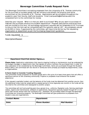 Beverage Committee Funds Request Doc Template | pdfFiller
