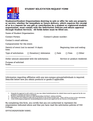STUDENT SOLICITATION REQUEST Doc Template | pdfFiller