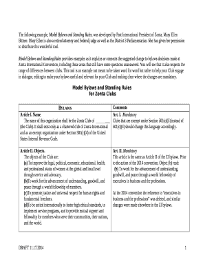 The following example, Model Bylaws and Standing Rules, was developed ...