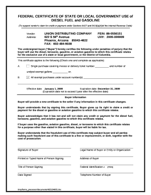 FEDERAL CERTIFICATE OF STATE OR LOCAL GOVERNMENT USE ofDIESEL FUEL and ...