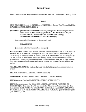 Deed by Personal Representative and All Heirs to Heir(s) Obtaining ...