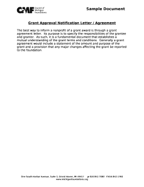 Grant Approval Notification Letter / Agreement Doc Template | pdfFiller