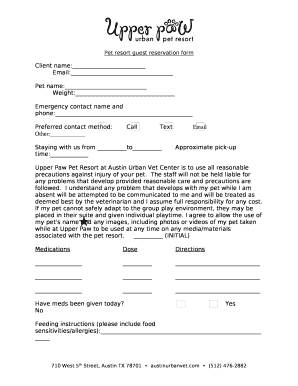 Pet resort guest reservation Doc Template | pdfFiller