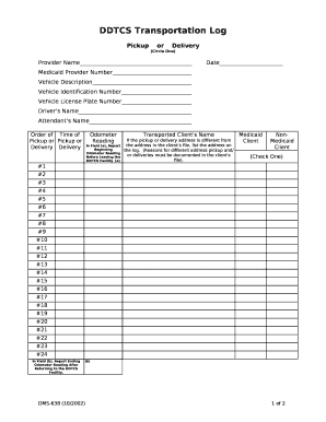 DDTCS Transportation Log Doc Template | pdfFiller