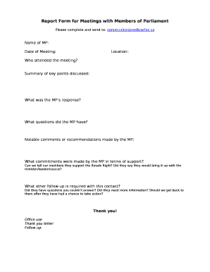 Report for Meetings with Members of Parliament Doc Template | pdfFiller