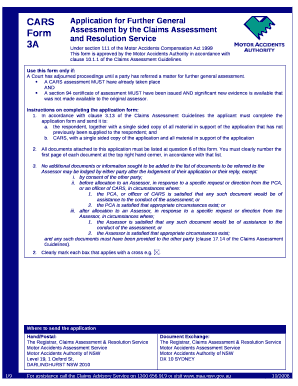 Application for Further General Assessment by the Claims Assessment and ...