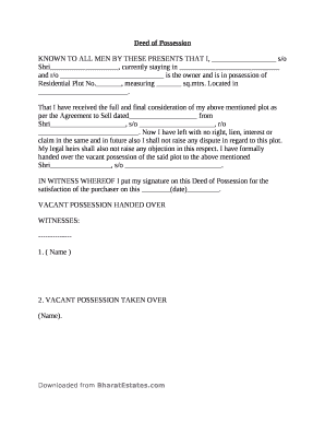 Deed of Possession Doc Template | pdfFiller