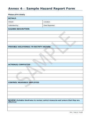 Annex 4 Sample Hazard Report Doc Template | pdfFiller