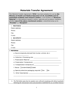 This Material Transfer Agreement ("MTA") has been adopted for use by ...