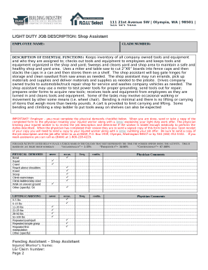 LIGHT DUTY JOB DESCRIPTION: Shop Assistant Doc Template | pdfFiller