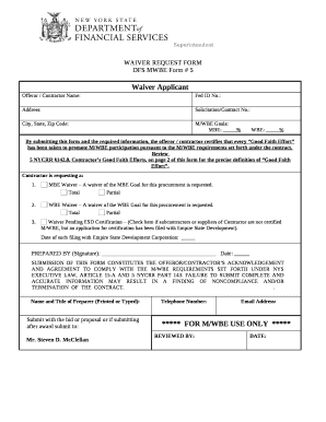 MWBE Waiver Request - New York State Department of ... Doc Template | pdfFiller