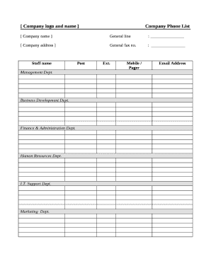 Company logo and name Company Phone List Doc Template | pdfFiller
