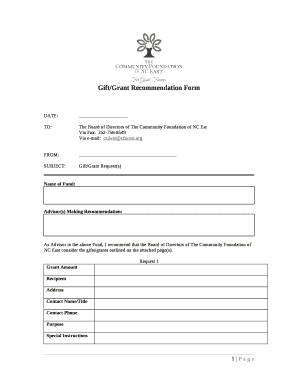 Gift/Grant Recommendation Doc Template | pdfFiller