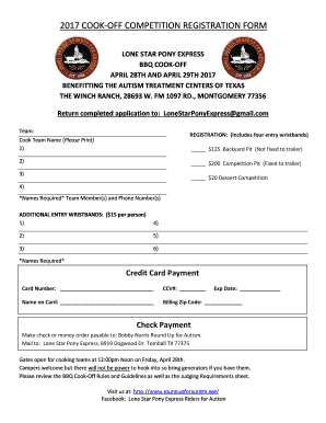 Fillable Online 2017 COOK-OFF COMPETITION REGISTRATION FORM Fax Email ...