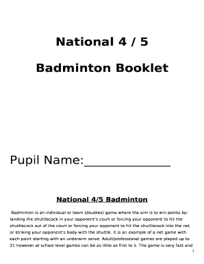 Badminton Booklet Doc Template | pdfFiller