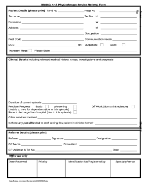 BNSSG NHS Physiotherapy Service Referral Doc Template | pdfFiller