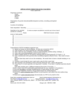 APPLICATION FOR QCED COACHING Doc Template | pdfFiller