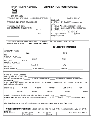 Tifton Housing AuthorityAPPLICATION FOR HOUSING Doc Template | pdfFiller
