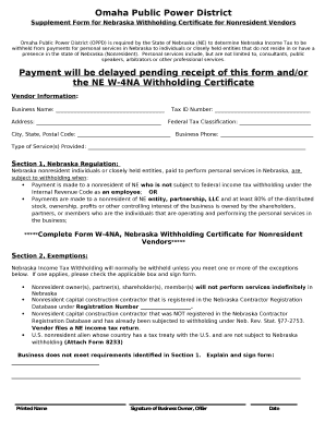 Supplement for Nebraska Withholding Certificate for Nonresident Vendors ...