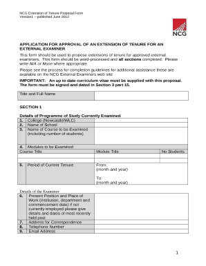 APPLICATION FOR APPROVAL OF AN EXTENSION OF TENURE FOR AN EXTERNAL ...