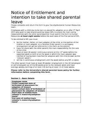 Notice of Entitlement and intention to take shared parental leave Doc ...