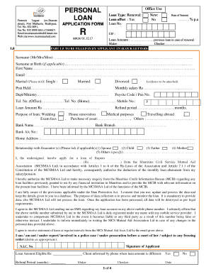 Fillable Online PERSONAL LOAN APPLICATION FORM Mauritius Civil Service ...