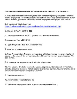 Fillable Online PROCEDURE FOR MAKING ONLINE PAYMENT OF INCOME TAX FOR ...